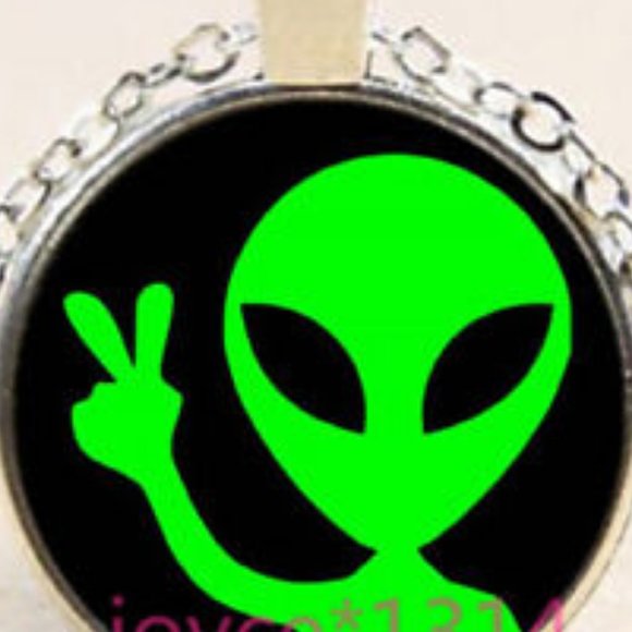 Accessories | New Black Neon Green Peace Alien Glass Cabochon Pendant ...